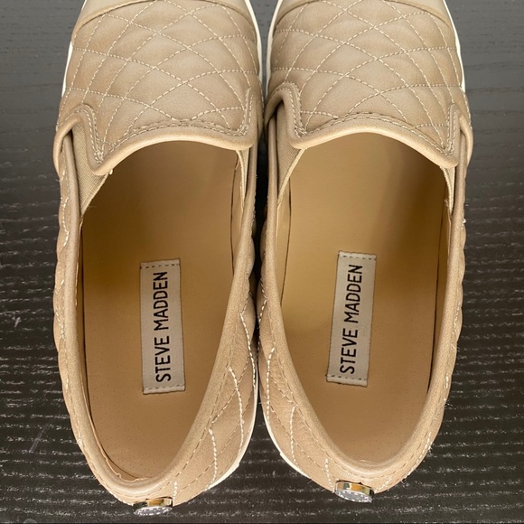 Steve Madden | Shoes | Steve Madden Zaander Quilted Slipon Sneakers Tan ...